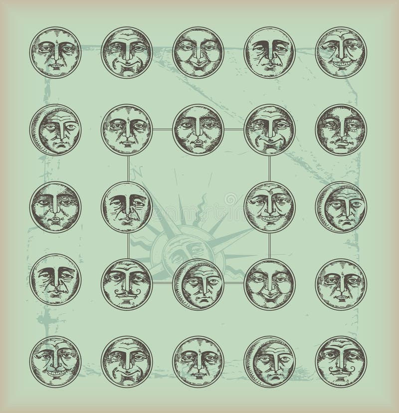 Circle Faces- Vintage Drawing Stock Vector - Illustration of circle ...