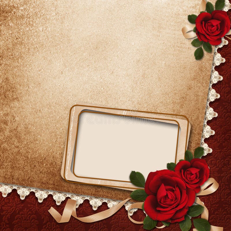 Vintage Background with Frame, Roses and Ribbons Stock Illustration ...