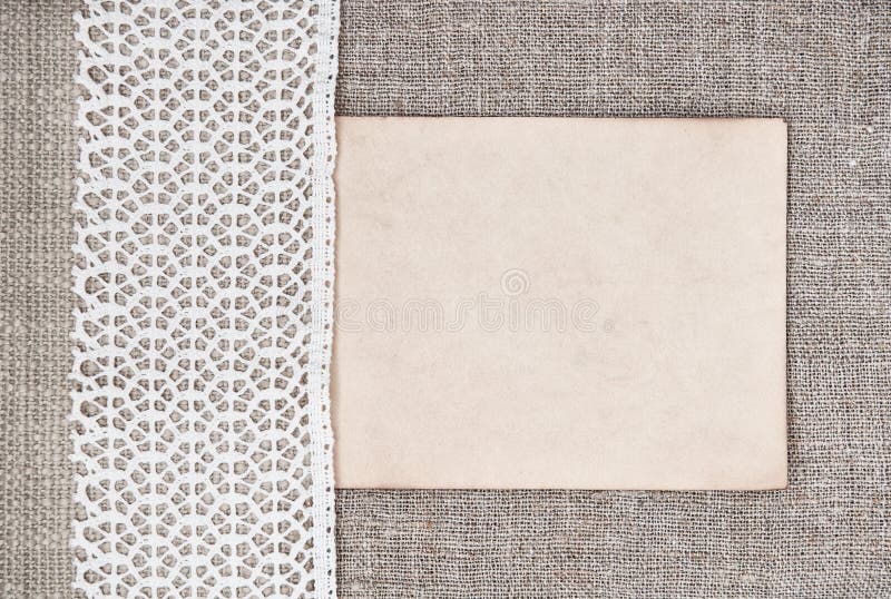 Vintage Background with Old Paper on Lace Fabric and Burlap Stock Image ...