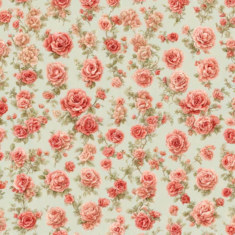 Vintage Background with Wallpaper Decorated with Small Roses in the ...