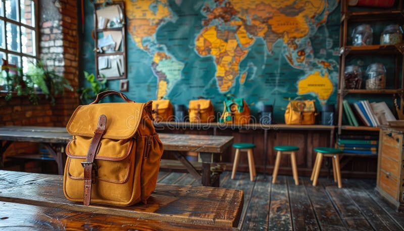 Vintage Backpack in a Cozy Study Space Stock Image - Image of ...
