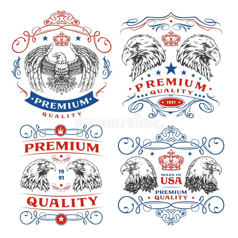 Vintage Badge Designs Featuring Eagles and Quality Stock Illustration ...