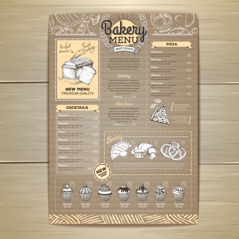 Vintage Bakery Menu Design on Cardboard Background. Stock Vector ...