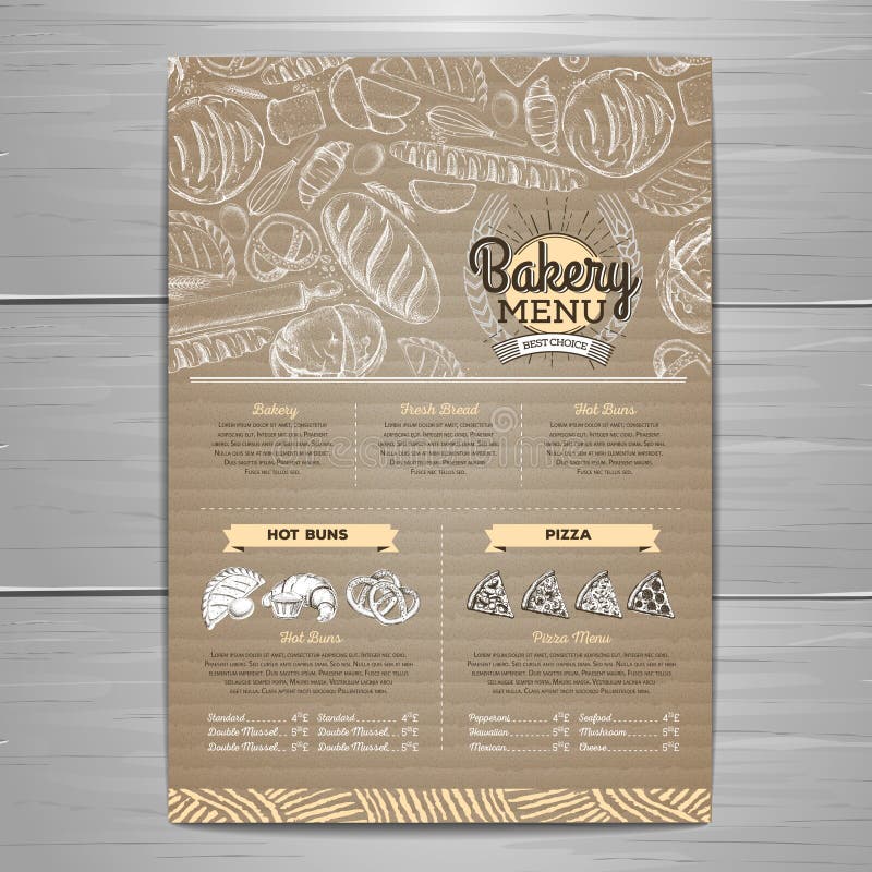 Vintage Bakery Menu Design on Cardboard Background. Stock Vector ...