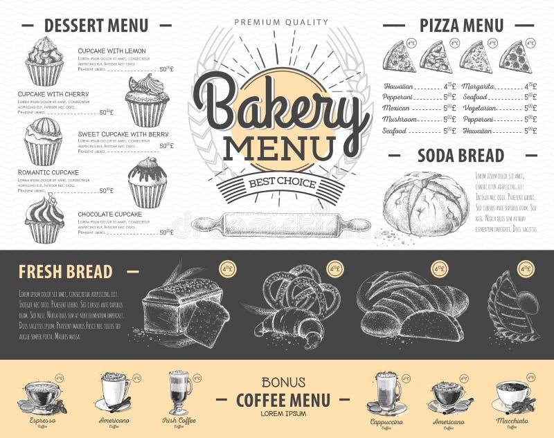 Vintage Bakery Menu Design. Restaurant Menu Stock Vector - Illustration ...