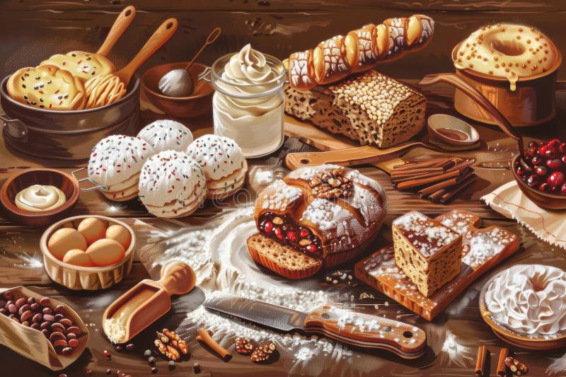 Vintage Baking Essentials. Warm and Cozy Baking Theme Concept Stock ...