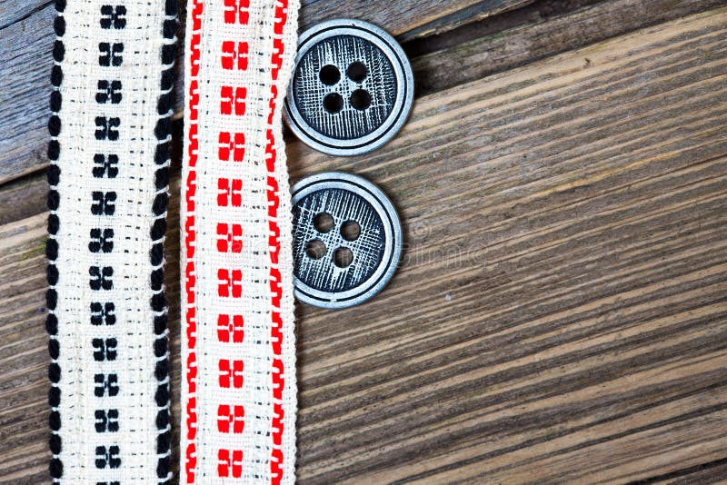 Vintage Bands with Embroidered Ornaments and Old Buttons Stock Image ...