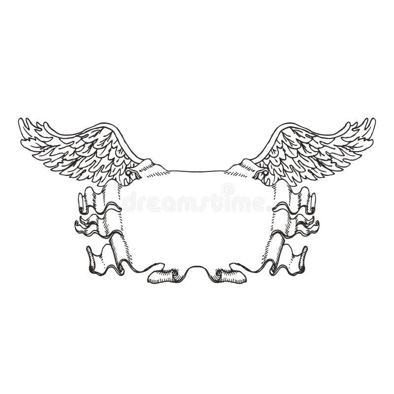 Vintage Banner Element with Angel Wings, Vector Illustration. Stock ...