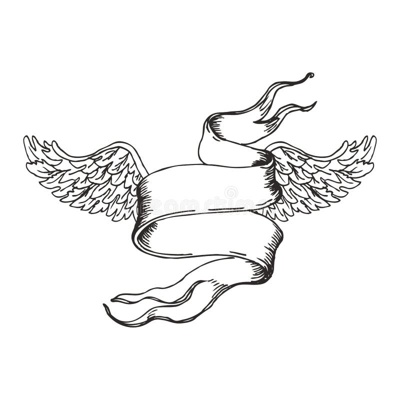 Vintage Banner Element with Angel Wings, Vector Illustration. Stock ...