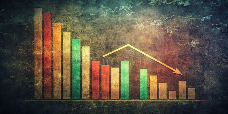 Vintage Bar Graph Depicts Consistent Market Decline a Financial Data ...