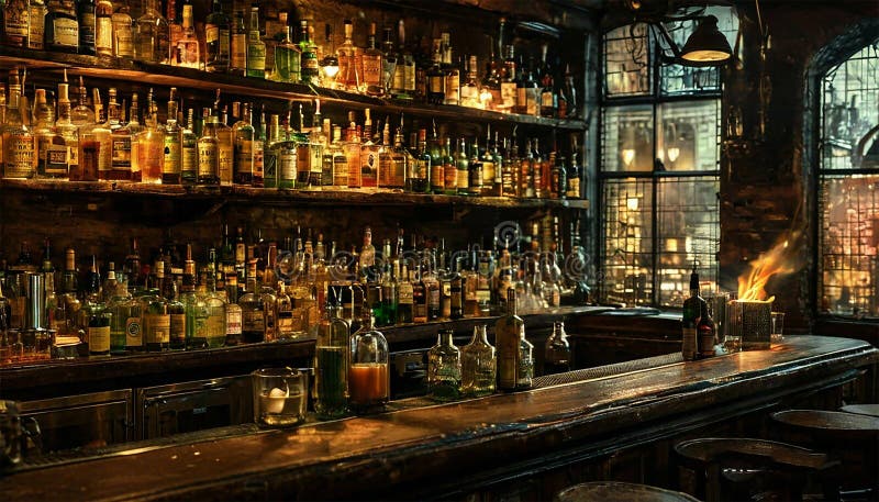 Vintage loft bar stock image. Image of alcohol, restaurant - 357220783