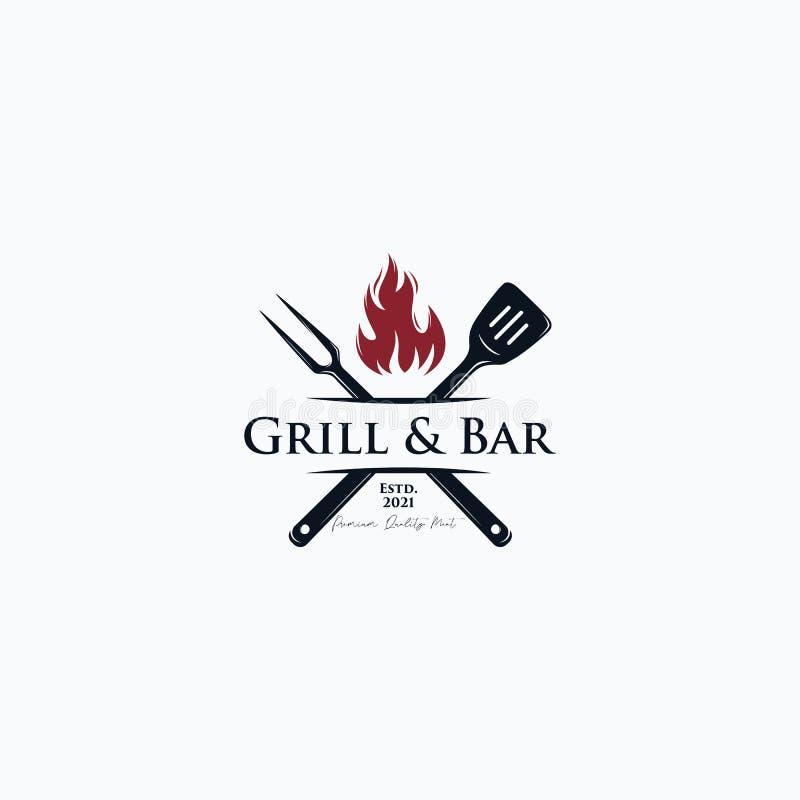 Vintage Barbecue Steak Grilled Logo with White Background Stock Vector ...