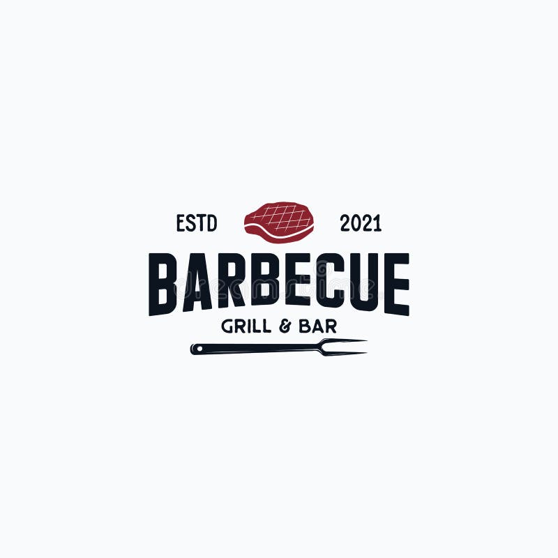 Vintage Barbecue Steak Grilled Logo with White Background Stock Vector ...