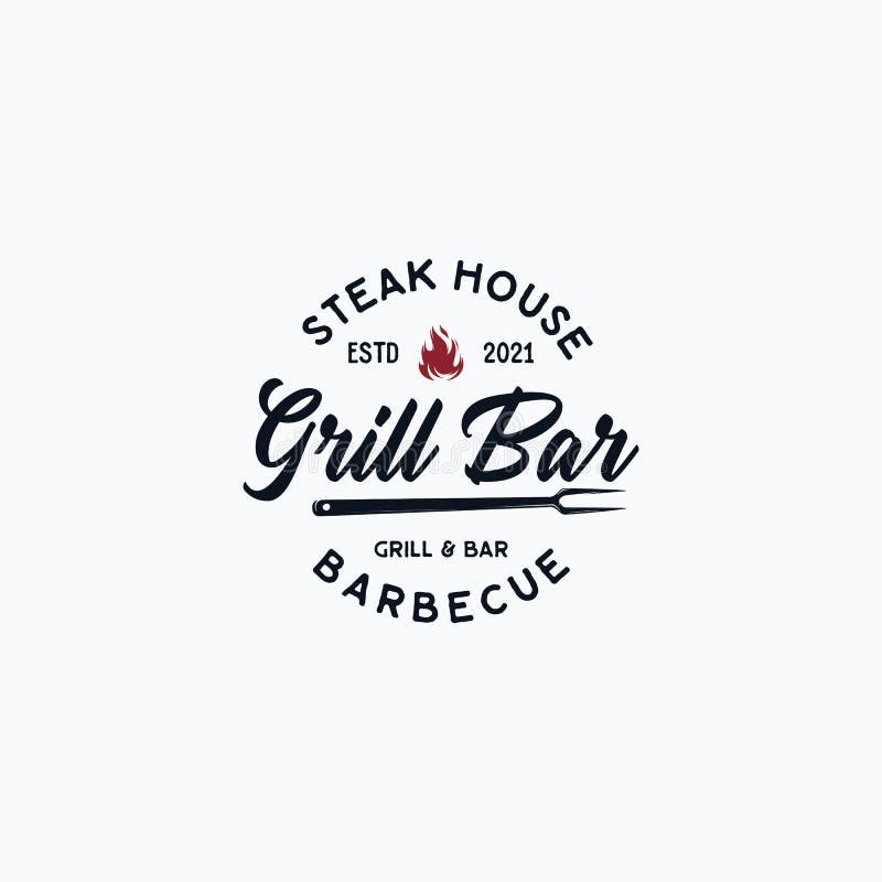 Vintage Barbecue Steak Grilled Logo with White Background Stock Vector ...