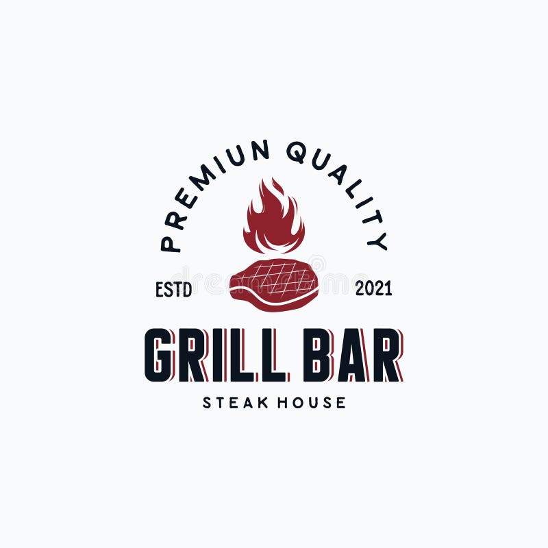 Vintage Barbecue Steak Grilled Logo with White Background Stock Vector ...