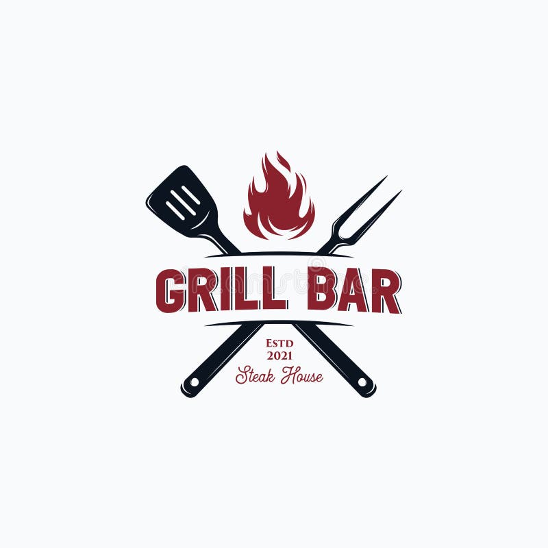 Vintage Barbecue Steak Grilled Logo with White Background Stock Vector ...