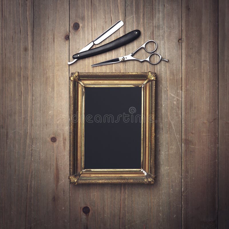 Vintage Barber Equipment and Black Canvas in a Frame Stock Photo ...