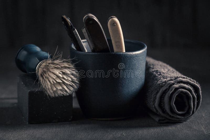 Vintage Barber Equipment with Soap, Brush and Old Razor Stock Image ...