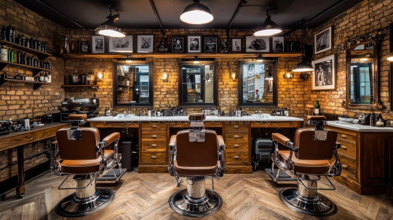 Vintage Barber Shop Interior with Classic Chairs Stock Photo - Image of ...