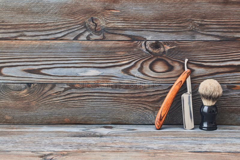 Vintage Barber Shop Tools On Wooden Background Stock Photo - Image of ...