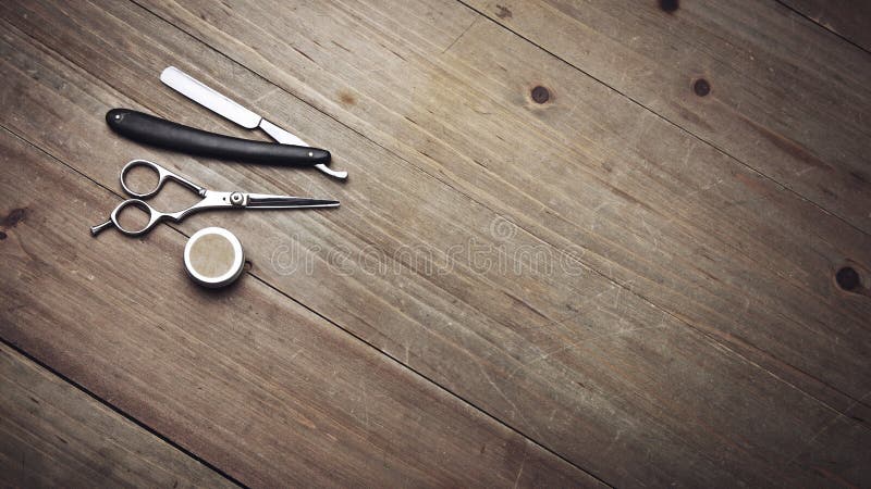 Vintage Barber Tools on Wood Table Stock Image - Image of shop, modern ...