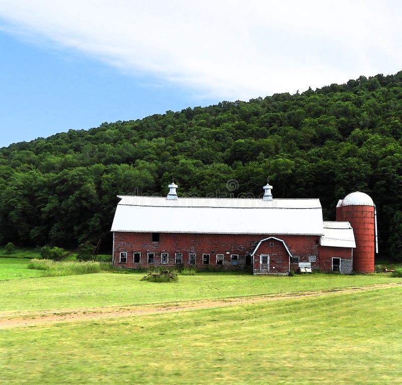 Antique Red Livestock Barn with Aeration Cupolas Stock Image - Image of ...