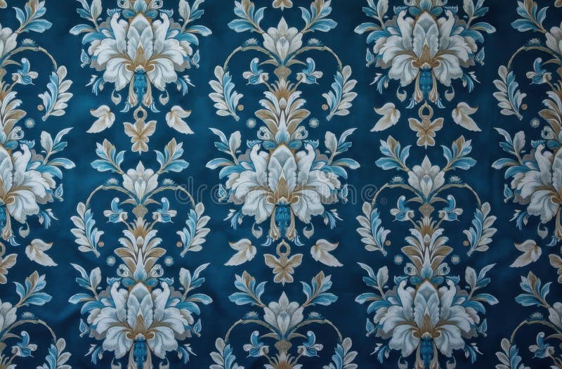 Vintage Baroque Blue Floral Wallpaper Stock Illustration - Illustration ...
