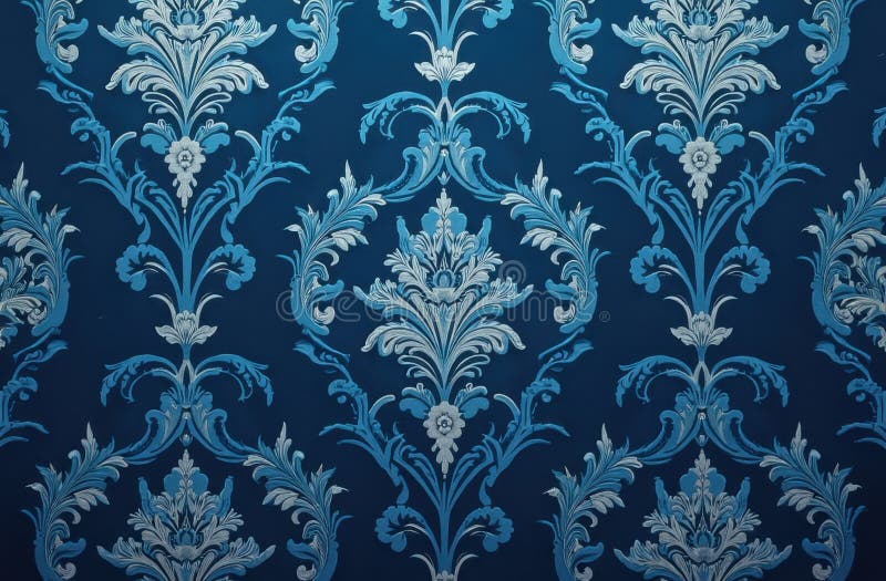 Vintage Baroque Blue Floral Wallpaper Stock Illustration - Illustration ...