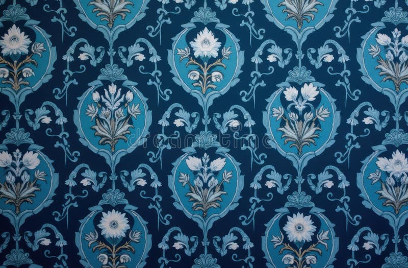 Vintage Baroque Blue Floral Wallpaper Stock Illustration - Illustration ...