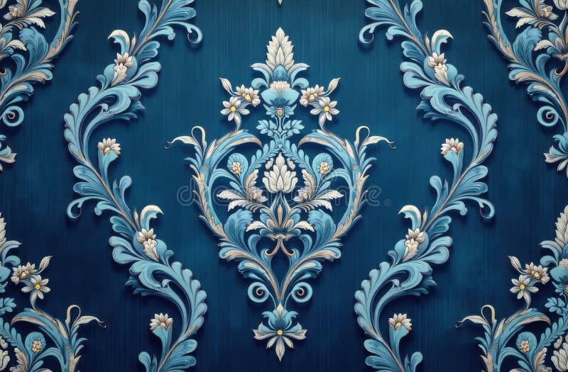 Vintage Baroque Blue Floral Wallpaper Stock Illustration - Illustration ...