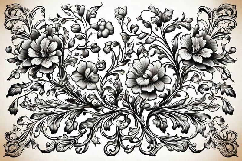 Vintage Baroque Victorian Floral Ornament Leaf Scroll Engraved Retro ...