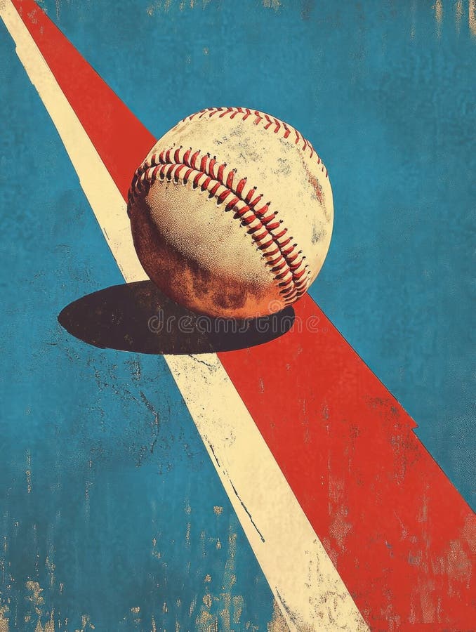 Vintage Baseball Art with Bold Graphic Design on Blue and Red ...
