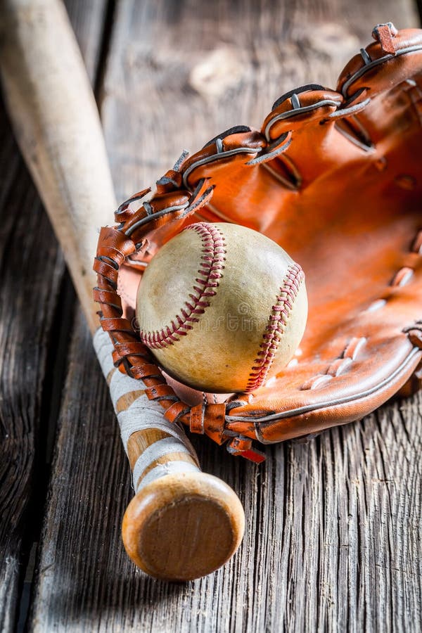 Vintage Baseball Bat and Ball Stock Image - Image of mitt, equipment ...