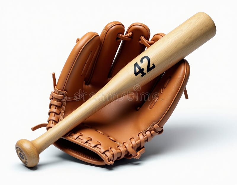 Vintage Baseball Glove and Bat with Number 42 Stock Illustration ...