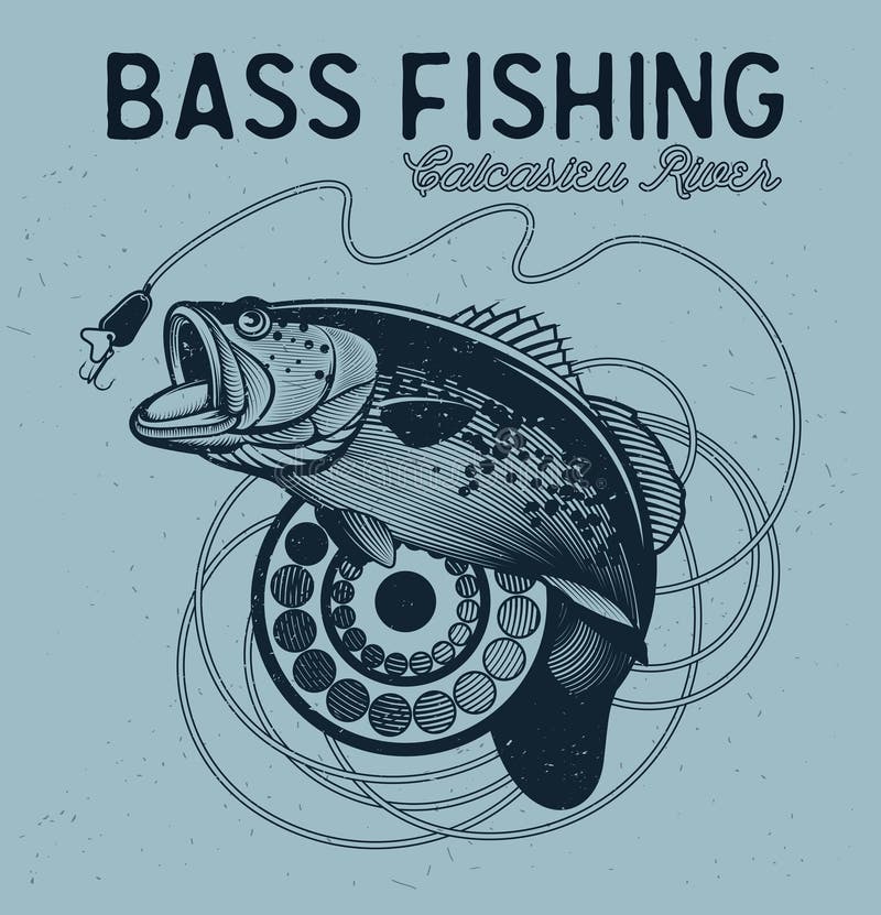 Bass Fishing Emblem on Black Background. Vector Illustration. Stock ...