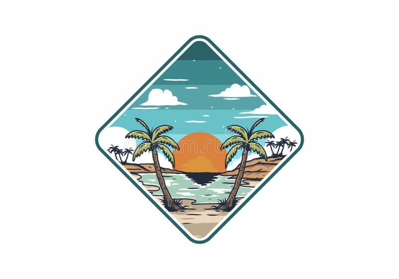 Vintage Bay Beach Illustration Graphic Stock Vector - Illustration of ...