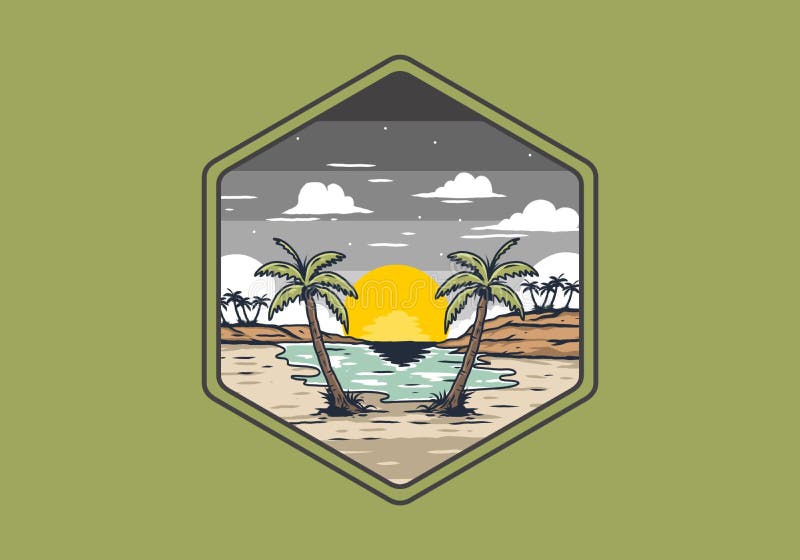 Vintage Bay Beach Illustration Graphic Stock Vector - Illustration of ...