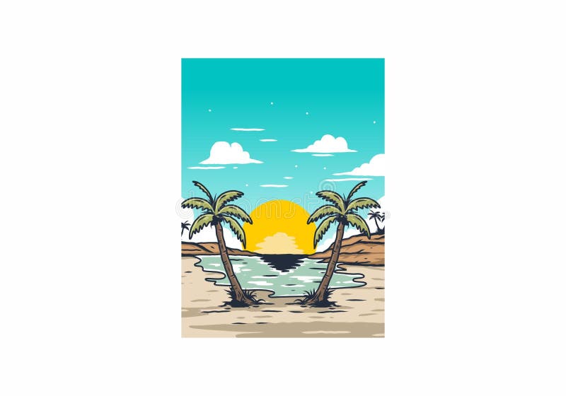 Vintage Bay Beach Illustration Graphic Stock Vector - Illustration of ...