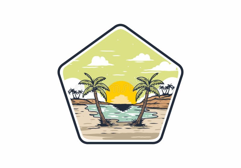 Vintage Bay Beach Illustration Graphic Stock Vector - Illustration of ...