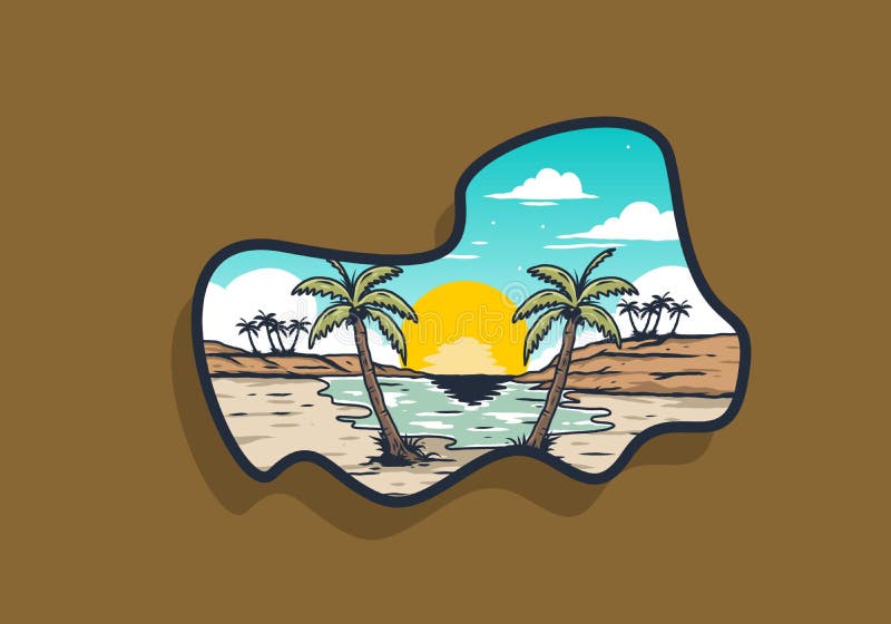 Vintage Bay Beach Illustration Graphic Stock Vector - Illustration of ...