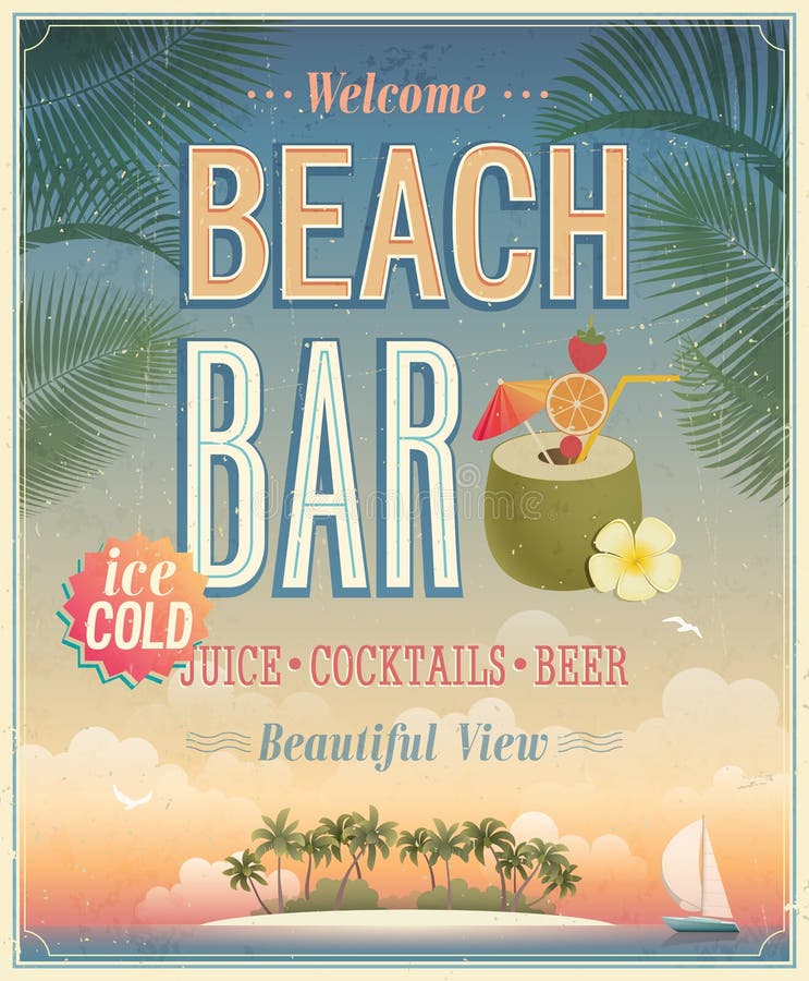 Vintage Beach Bar poster. stock vector. Illustration of paradise - 42066422