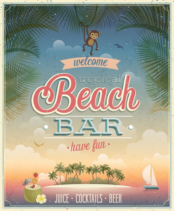 Vintage Beach Bar poster. stock vector. Illustration of paradise - 42066422