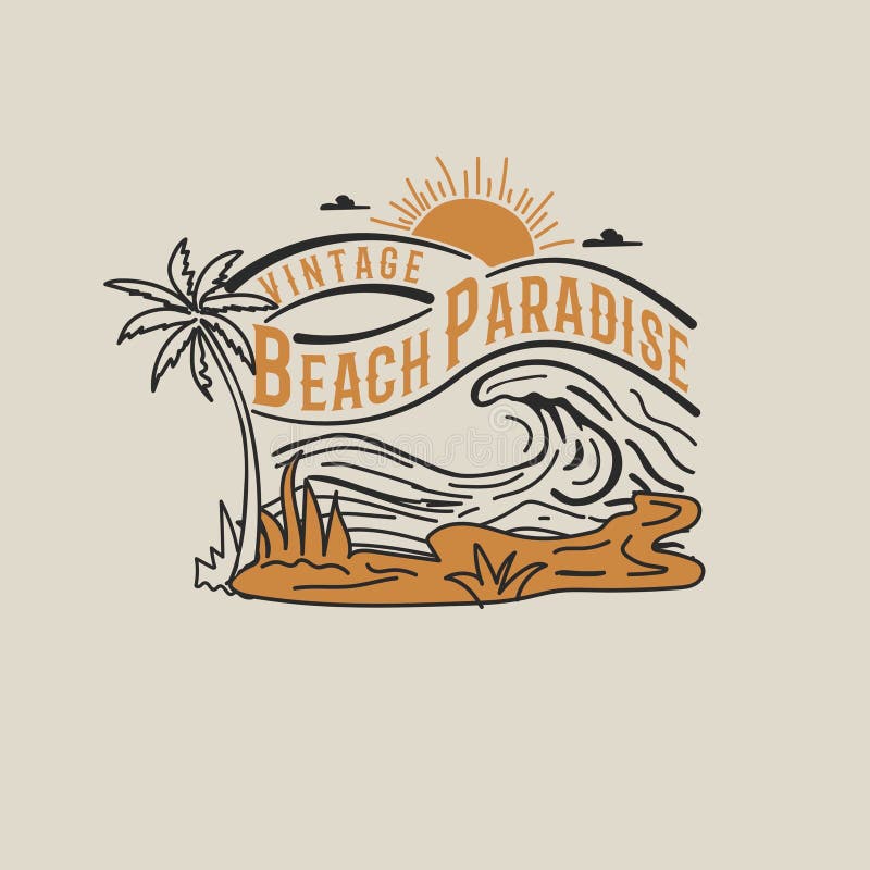 Vintage Beach Paradise Typography Summer Waves Sunset Hand Drawn ...