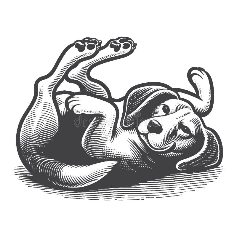 Vintage Beagle Rolling Over Illustration. Stock Vector - Illustration ...