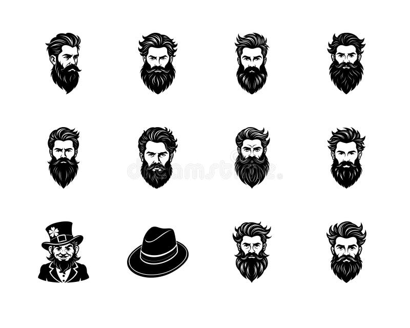 Vintage Beard Man Icons Vector Graphics for Branding Set Stock Vector ...