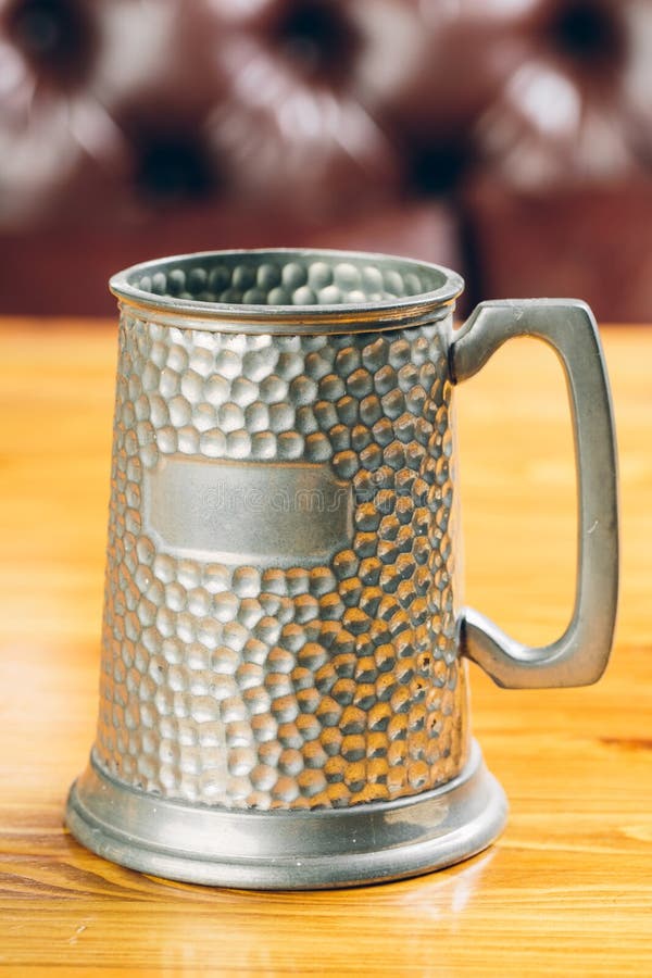 Vintage Beer Iron Mug on Table Stock Image - Image of party, inside ...