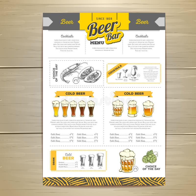 Vintage beer menu design. stock vector. Illustration of mussels - 72655490