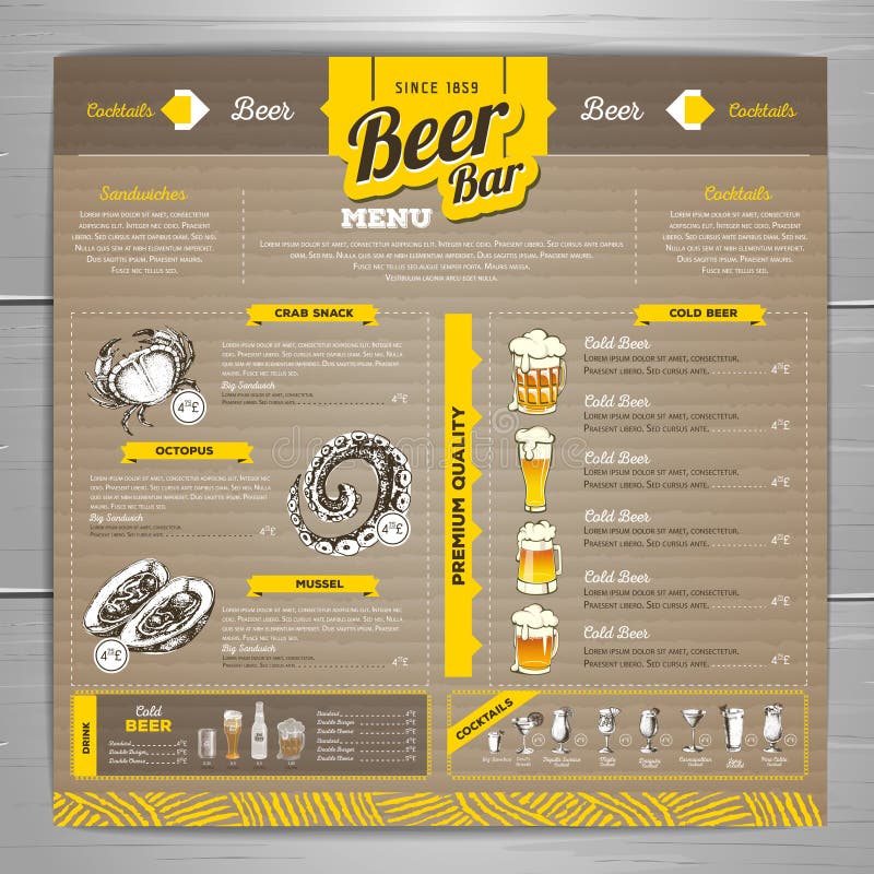 Vintage Beer Menu Design on Cardboard Background. Stock Vector ...