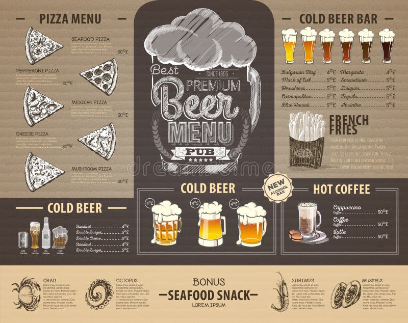 Vintage Beer Menu Design on Cardboard. Stock Vector - Illustration of ...