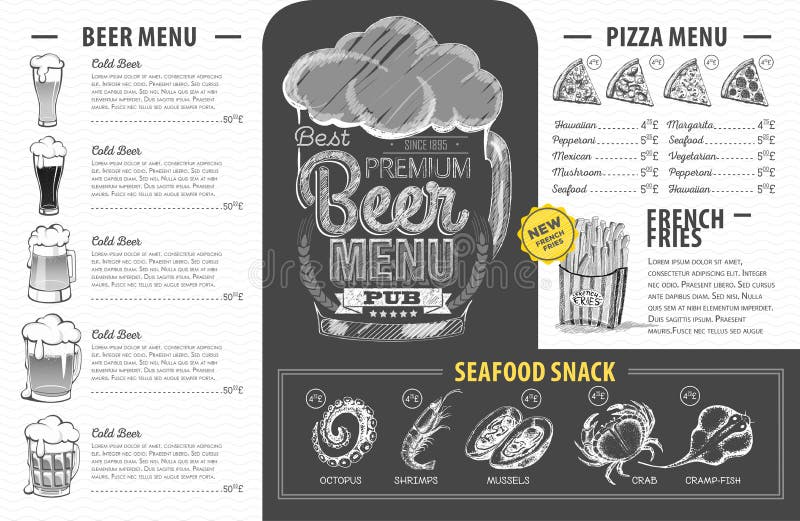 Vintage Beer Menu Design. Restaurant Menu Stock Vector - Illustration ...